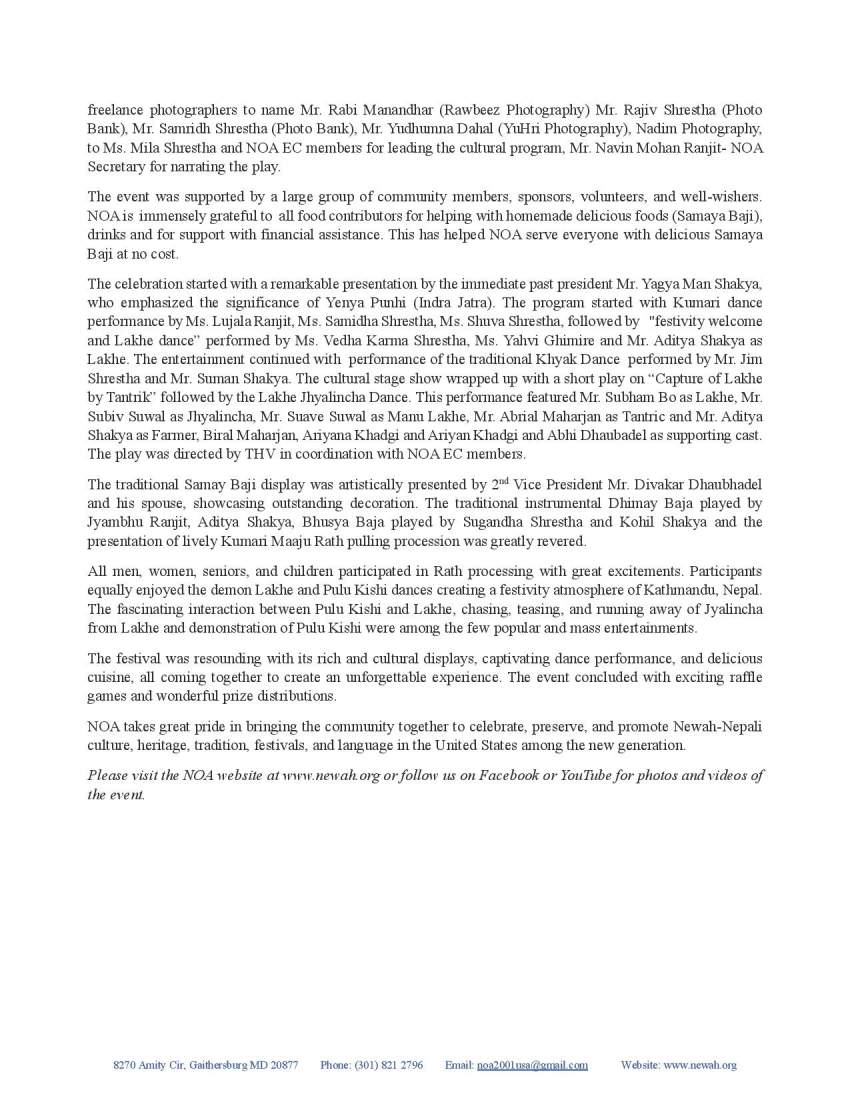 Press Release of NOA’s 11th Yenya Punhi-Indra Jatra Festival 2023 ...